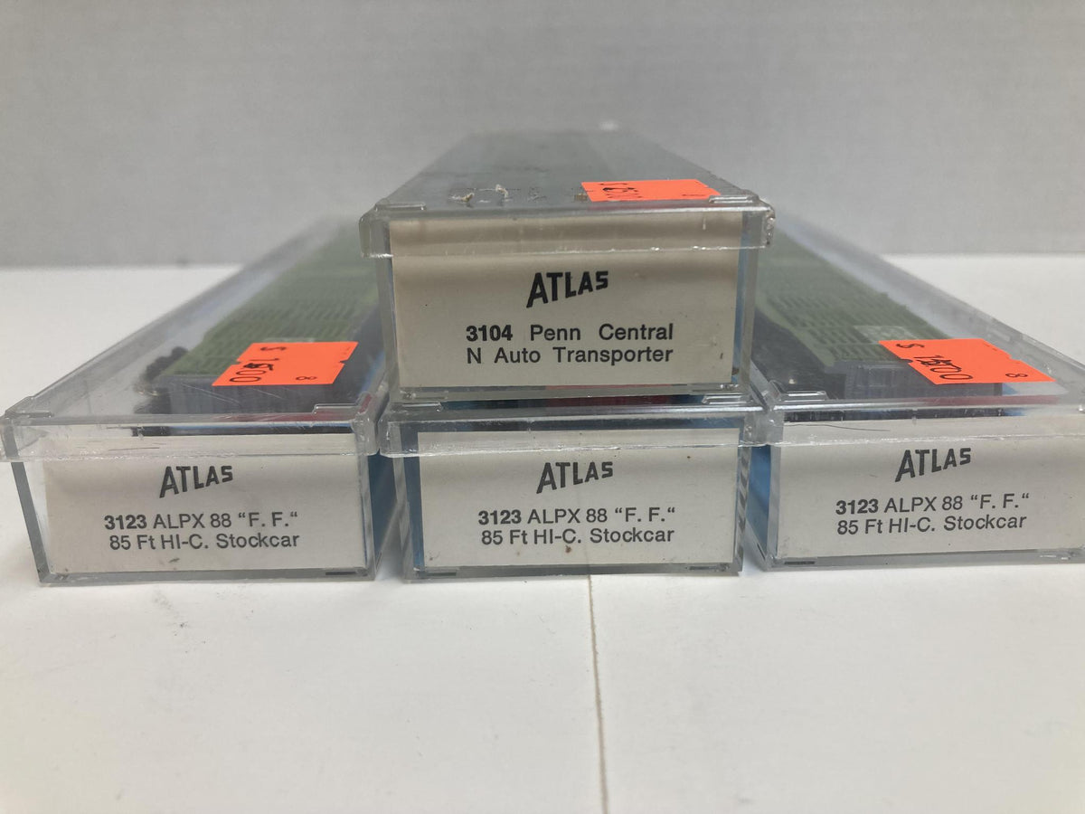 Atlas Penn Central N Auto Transporter N Scale (3104) & 3x ALPX 88 "F.F ...